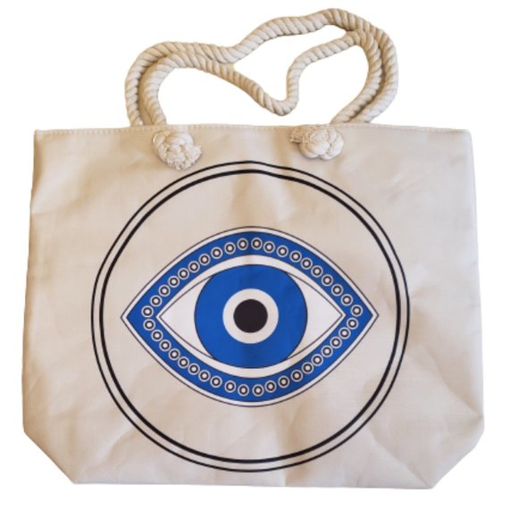 Bags | Evil Eye Canvas Beach Bag Tote | Poshmark